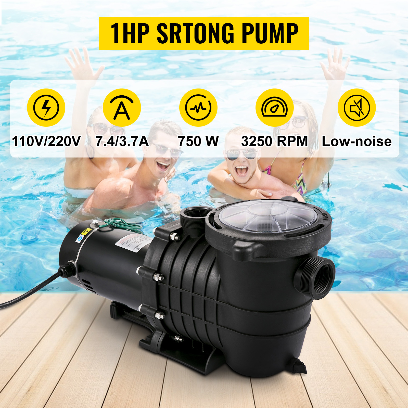 Swimming Pool Pump 1HP, Dual Voltage 110V 220V, 5544GPH, Powerful Pump ...