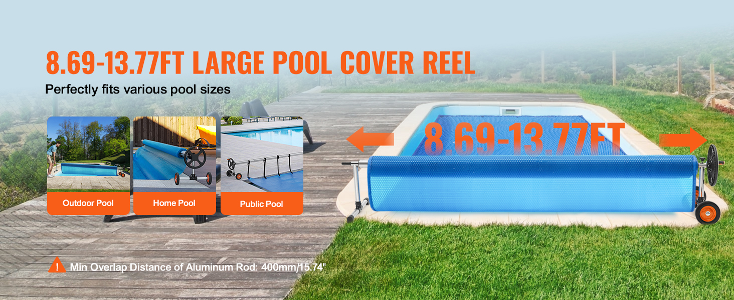 VEVOR Pool Cover Reel, Aluminum Solar Cover Reel 14 ft, Inground ...