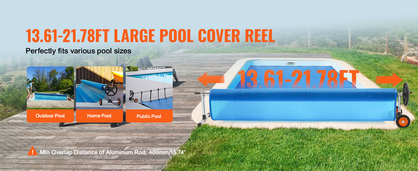 VEVOR Pool Cover Reel, Aluminum Solar Cover Reel 22 ft, Inground ...