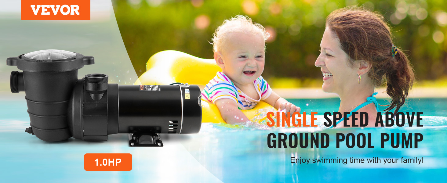 VEVOR Above Ground Pool Pump, 1HP, 80 GPM Max. Flow Single Speed ...
