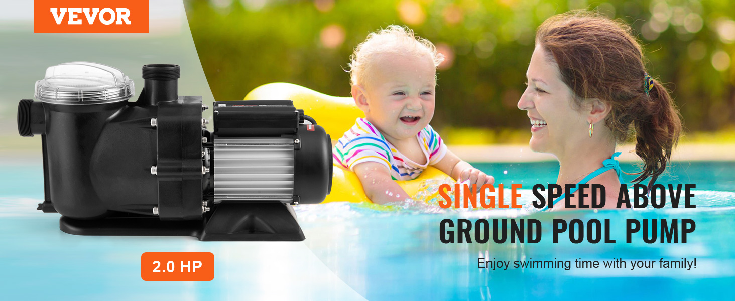 VEVOR Above Ground Swimming Pool Pump, 1500W/2.0HP, 115G PM Single ...