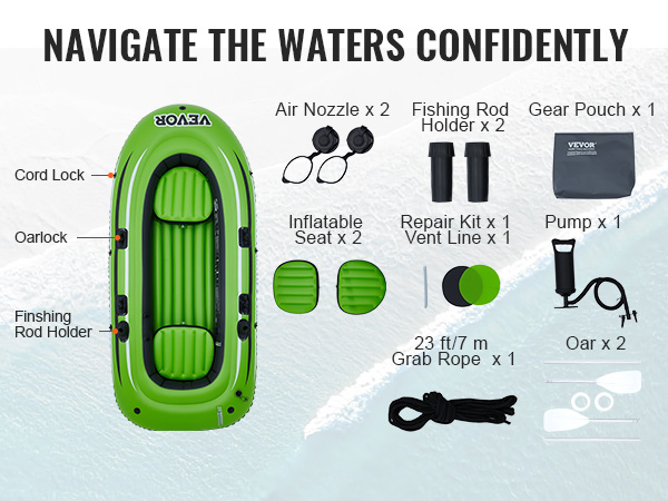 VEVOR Inflatable Boat, 3-Person Inflatable Fishing Boat, Strong PVC ...