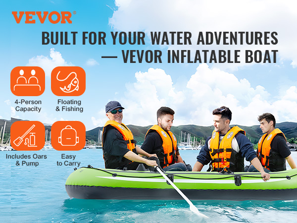 VEVOR Inflatable Boat, 4-Person Inflatable Fishing Boat, Strong PVC ...