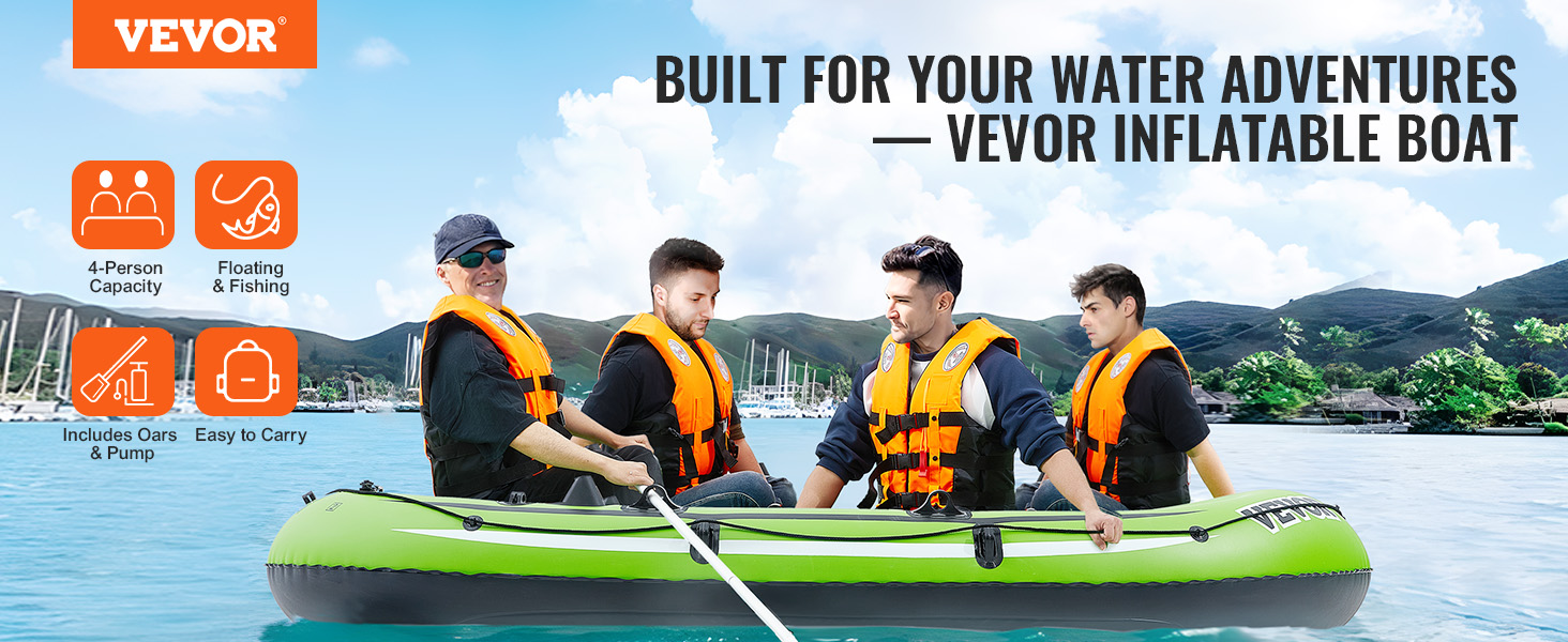 VEVOR Inflatable Boat, 4-Person Inflatable Fishing Boat, Strong PVC ...