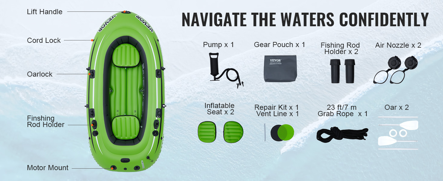 VEVOR Inflatable Boat, 4-Person Inflatable Fishing Boat, Strong PVC ...