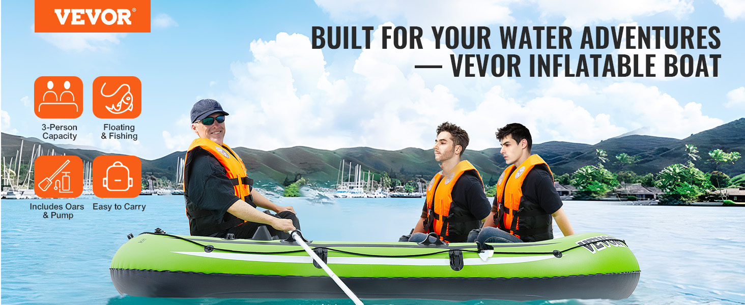 VEVOR Inflatable Boat, 5-Person Inflatable Fishing Boat, PVC Portable ...