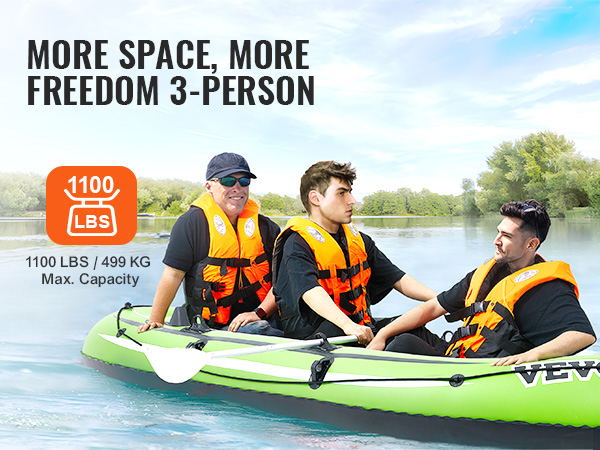 VEVOR Inflatable Boat, 3-Person Inflatable Fishing Boat, Strong PVC ...