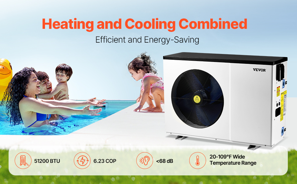 VEVOR Electric Pool Heat Pump, 51200 BTU, Pool Heaters for 7926 ...