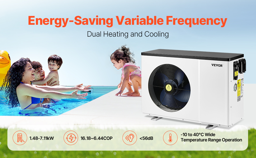 VEVOR Electric Pool Heat Pump 1.48-7.11kW Energy-Saving Variable ...