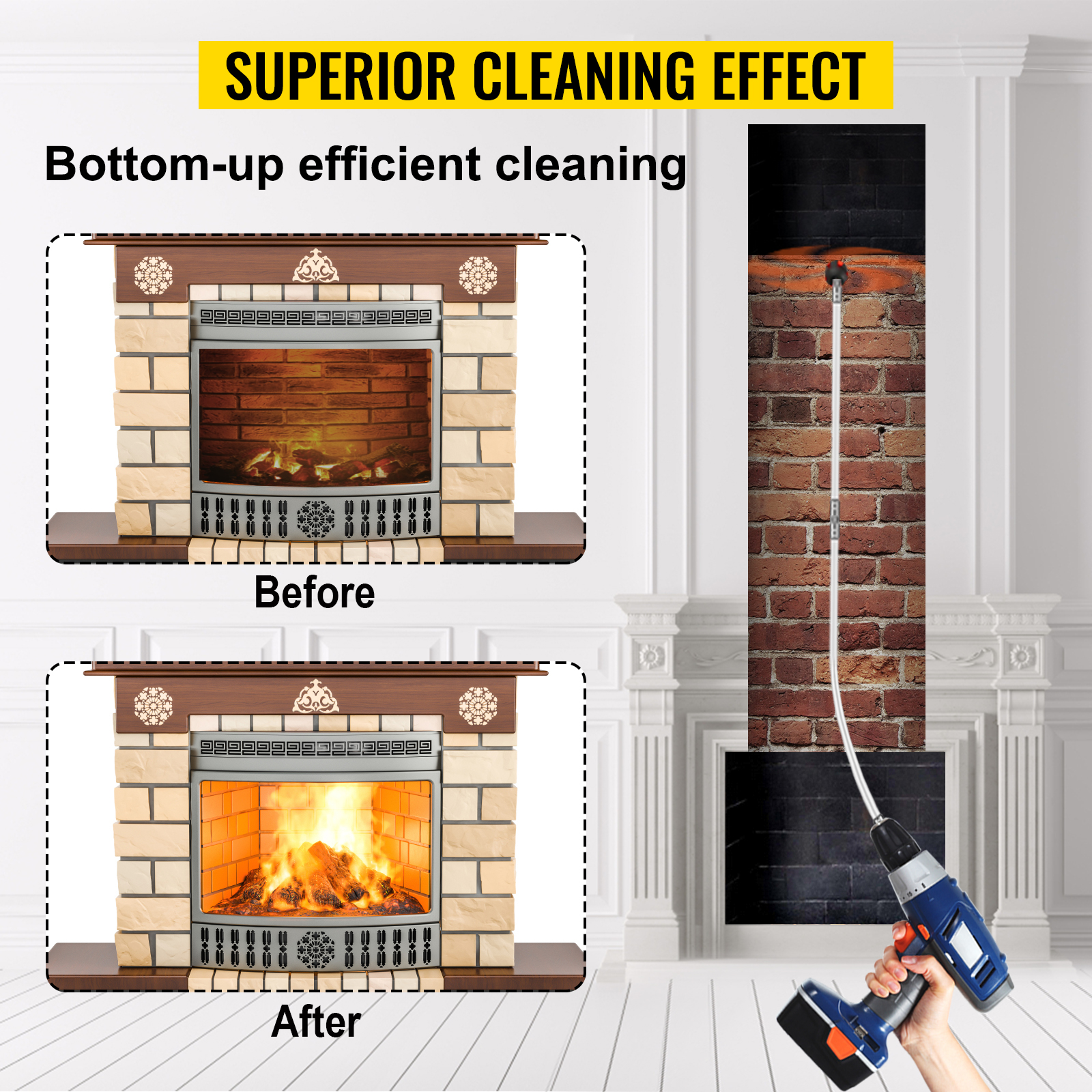 VEVOR Chimney Sweep Kit 30FT Length, Chimney Brush Kit with 9 Nylon ...
