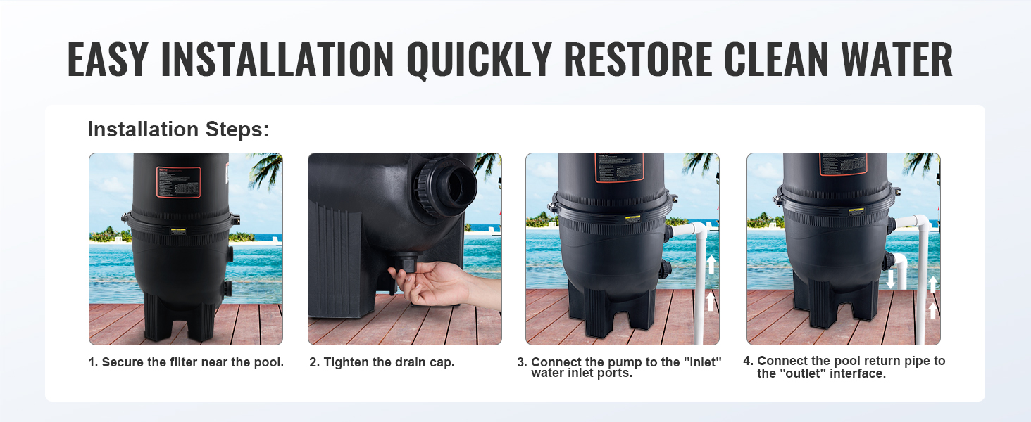 VEVOR Cartridge Pool Filter, 525Sq. Ft Filter Area Inground Pool Filter ...