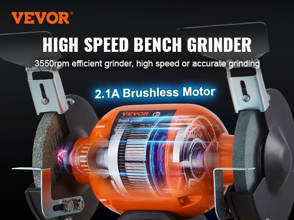 VEVOR Bench Grinder, 6 inch Single Speed Bench Grinder with 2.1A ...