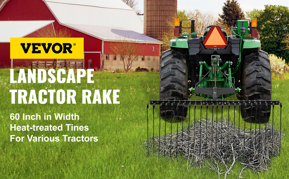 Vevor Pine Straw Rake Outdoor Landscape Rake 60" For Atv Utv Utility ...