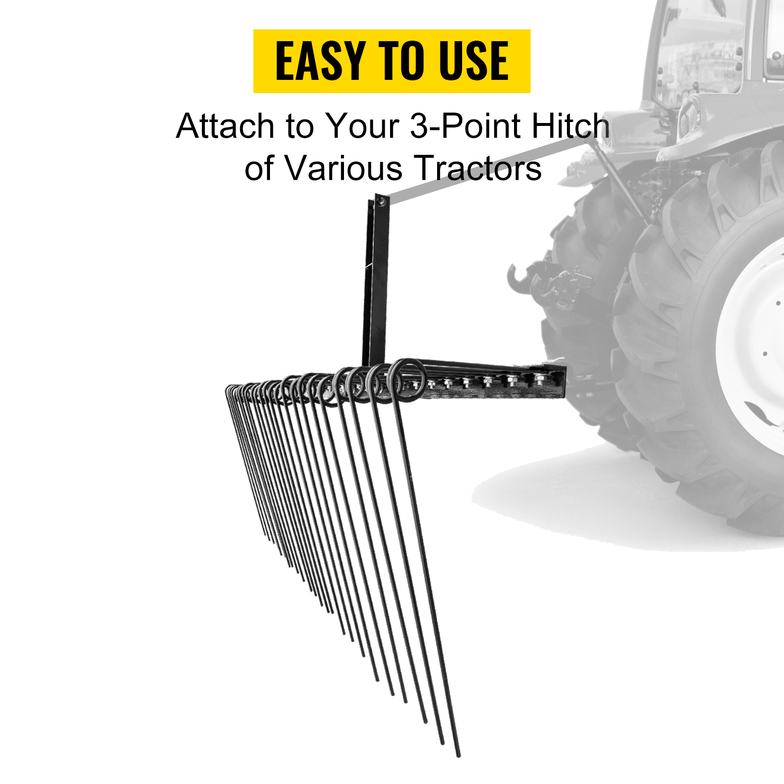 Vevor Pine Straw Rake Outdoor Landscape Rake 60" For Atv Utv Utility ...