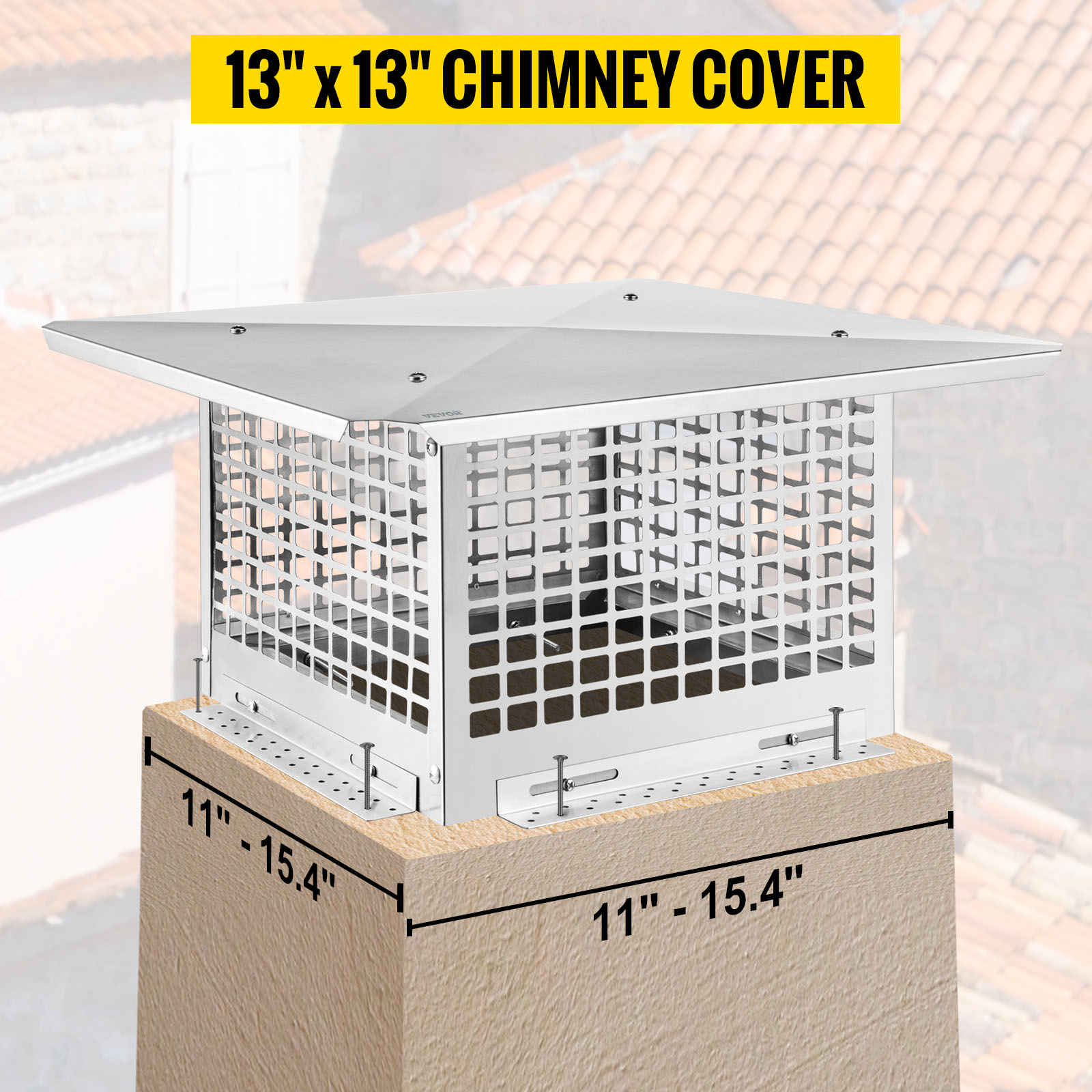 VEVOR Chimney Cap, 13" x 13" Flue Caps, 304 Stainless Steel Fireplace ...