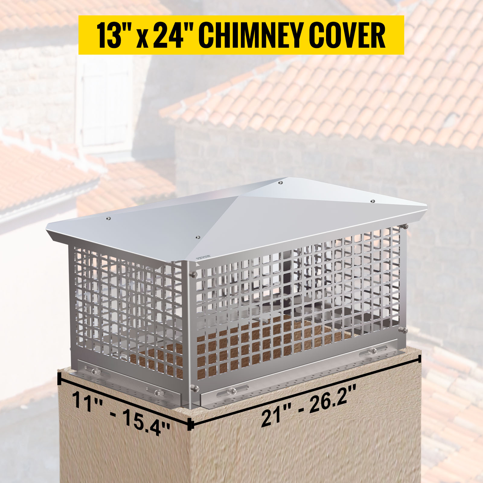 VEVOR Chimney Cap, 13" x 24" Flue Caps, 304 Stainless Steel Fireplace ...