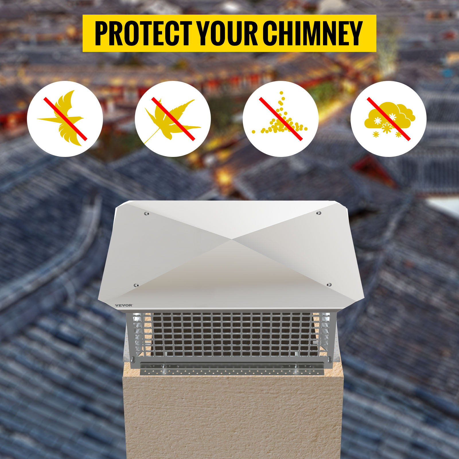 VEVOR Chimney Cap, 13" x 24" Flue Caps, 304 Stainless Steel Fireplace ...