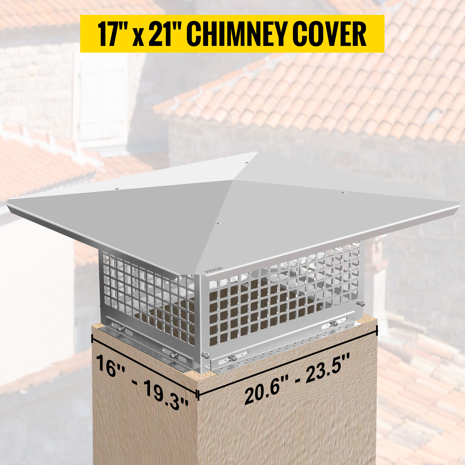 VEVOR Chimney Cap, 17" x 21" Flue Caps, 304 Stainless Steel Fireplace ...