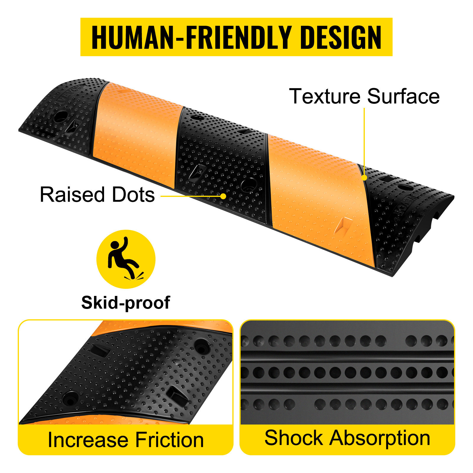 VEVOR Rubber Speed Bump, 2 Pack 2 Channel Speed Bump Hump, 40.2" Long ...