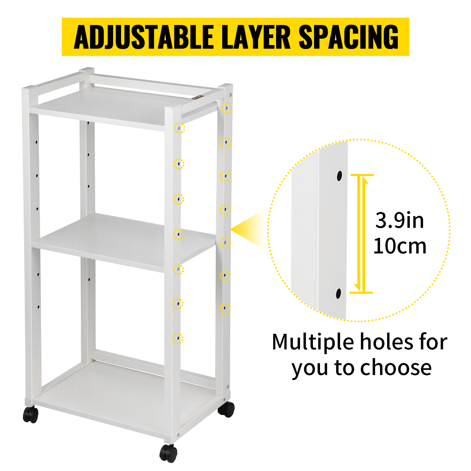VEVOR Printer Stand, 3-Tier Rolling Printer Cart, Adjustable Storage ...