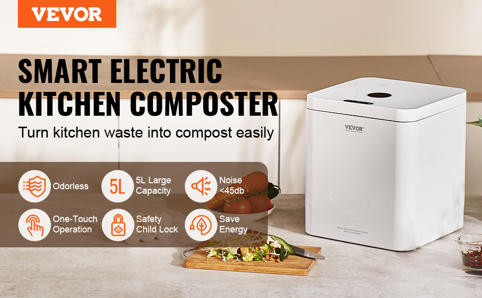 VEVOR Electric Kitchen Composter 5 L Smart Countertop Composter Food ...
