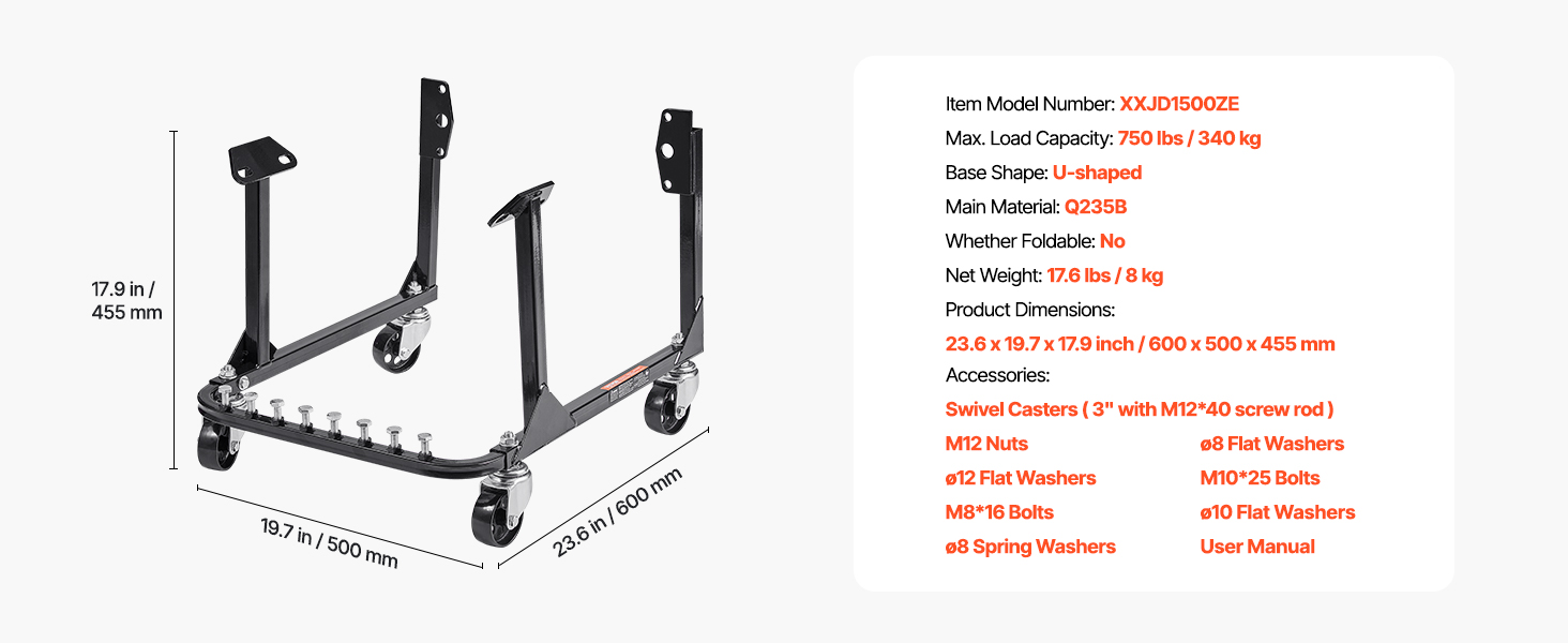 Engine Stand 750 LBS Motor Hoist Dolly with 4 Swivel Casters Heavy-Duty ...