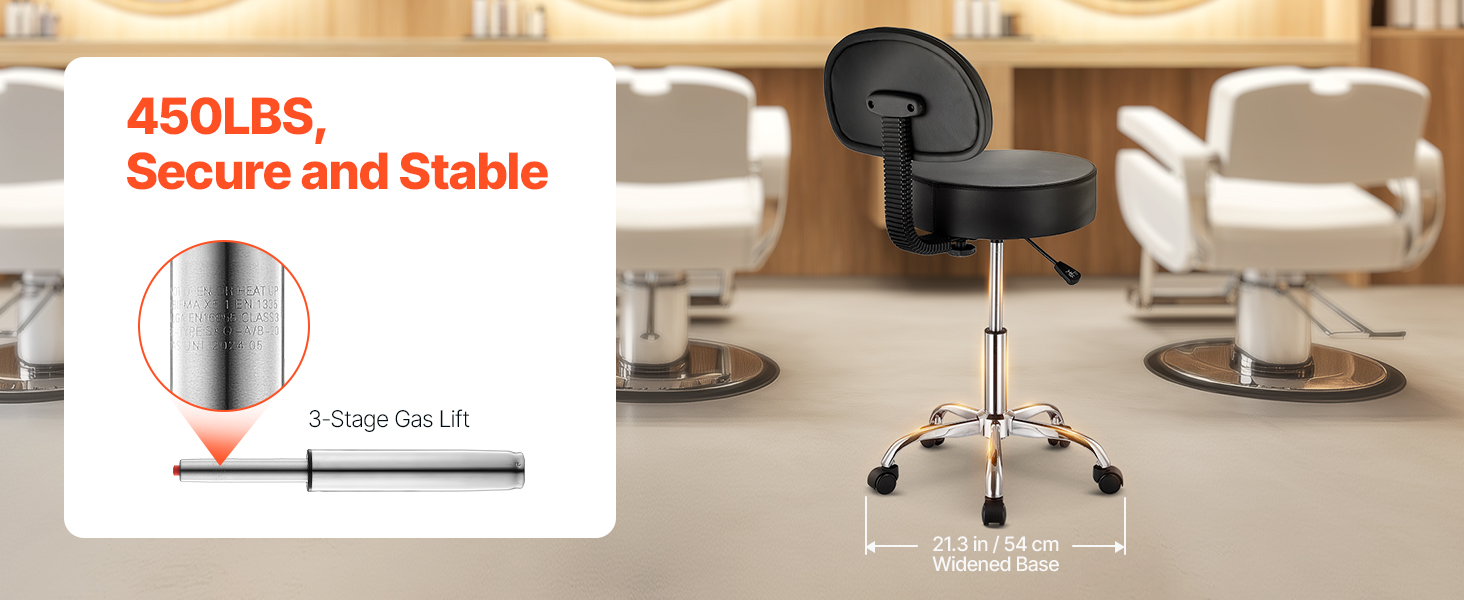 VEVOR Round Rolling Stool Swivel Stool with Backrest Height Adjustable ...