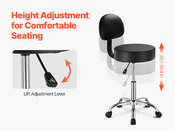 VEVOR Round Rolling Stool Swivel Stool with Backrest Height Adjustable ...