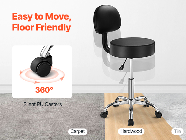 VEVOR Round Rolling Stool Swivel Stool with Backrest Height Adjustable ...