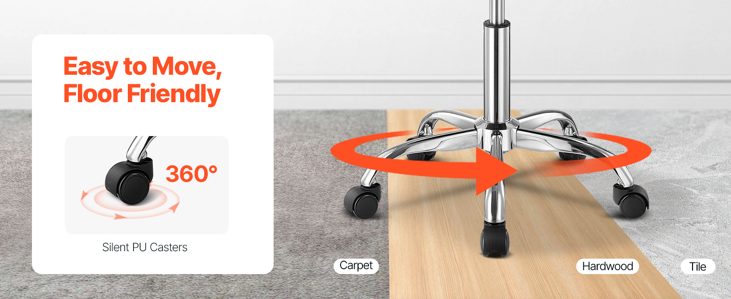 VEVOR Round Rolling Stool Swivel Stool with Backrest Height Adjustable ...