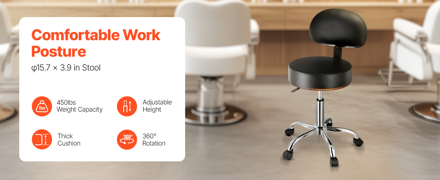 VEVOR Round Rolling Stool Swivel Stool with Backrest Height Adjustable ...