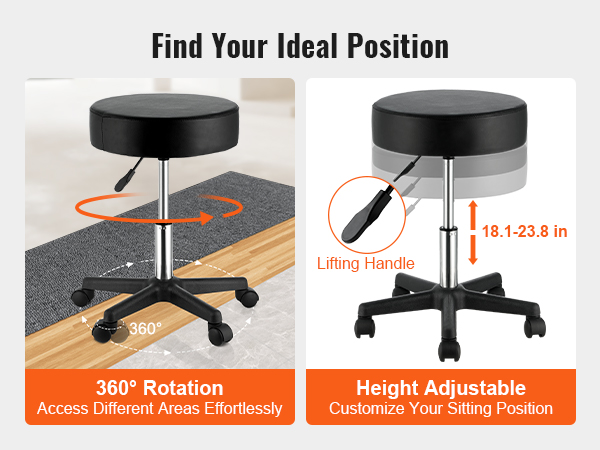 VEVOR Rolling Stools with Wheels, 400 LBS Weight Capacity Adjustable ...