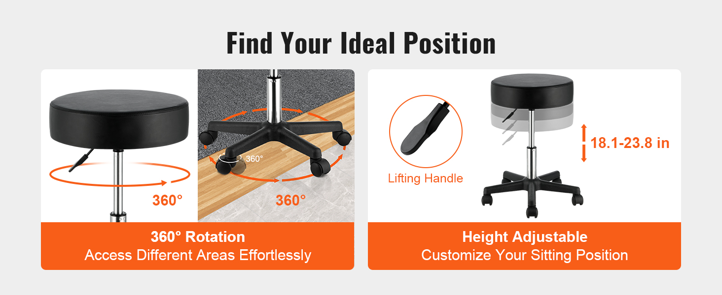 VEVOR Rolling Stools with Wheels, 400 LBS Weight Capacity Adjustable ...