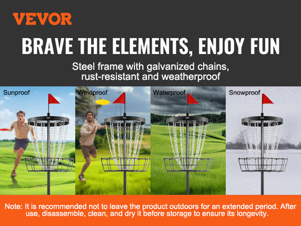 VEVOR Disc Golf Basket, 24-Chains Portable Disc Golf Target Hole, Heavy ...