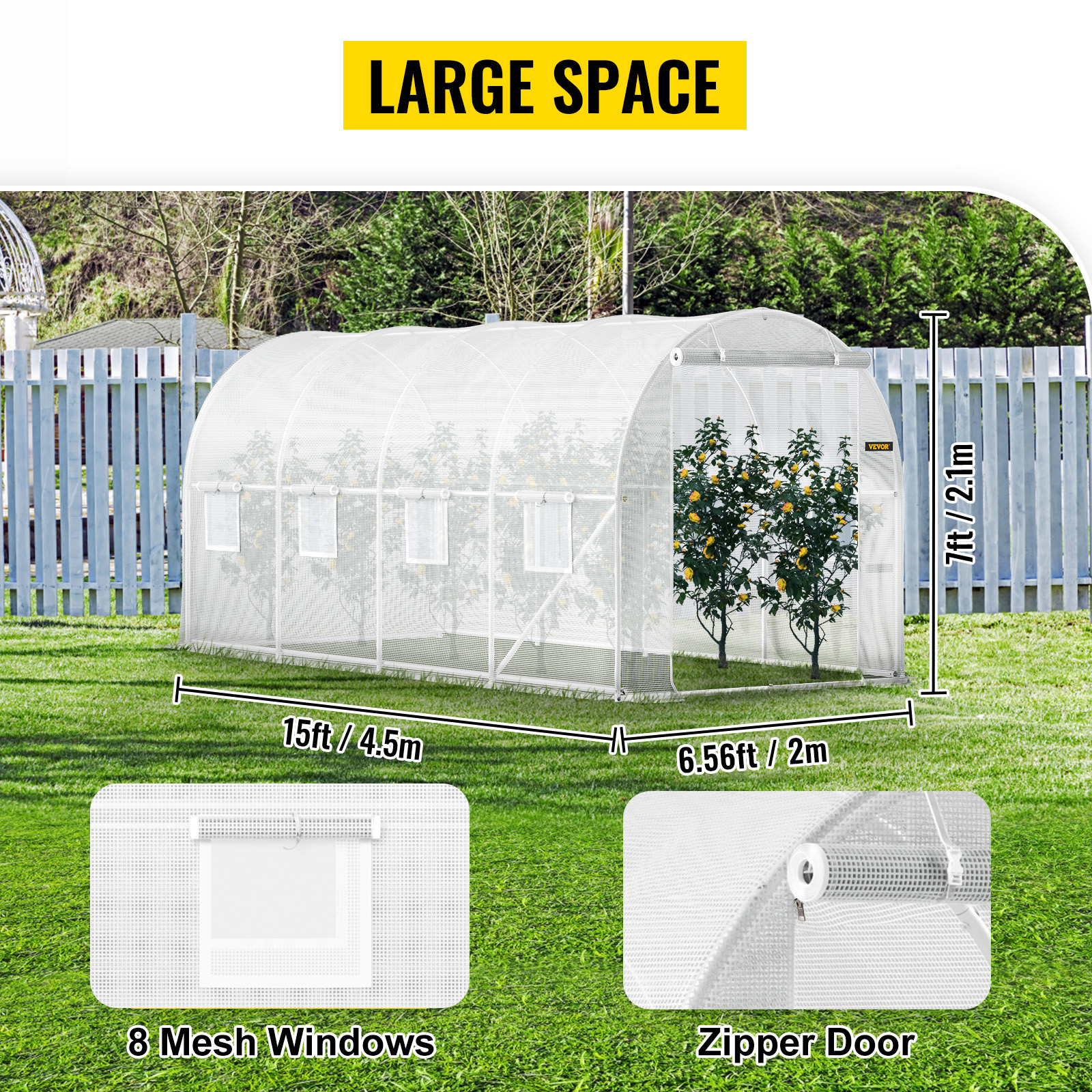 VEVOR Walk-in Tunnel Greenhouse, 15 x 6.5 x 7 ft Portable Plant Hot ...