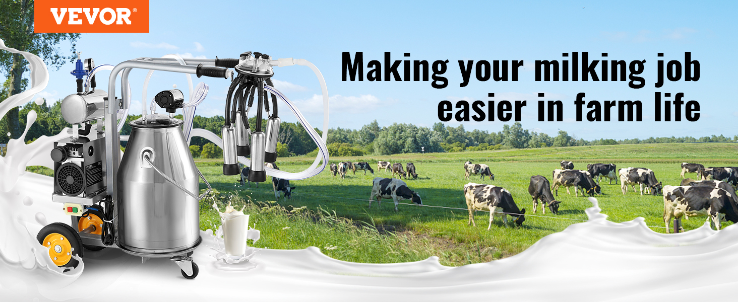 VEVOR Electric Cow Milking Machine, 6.6 Gal / 25 L 304 Stainless Steel ...