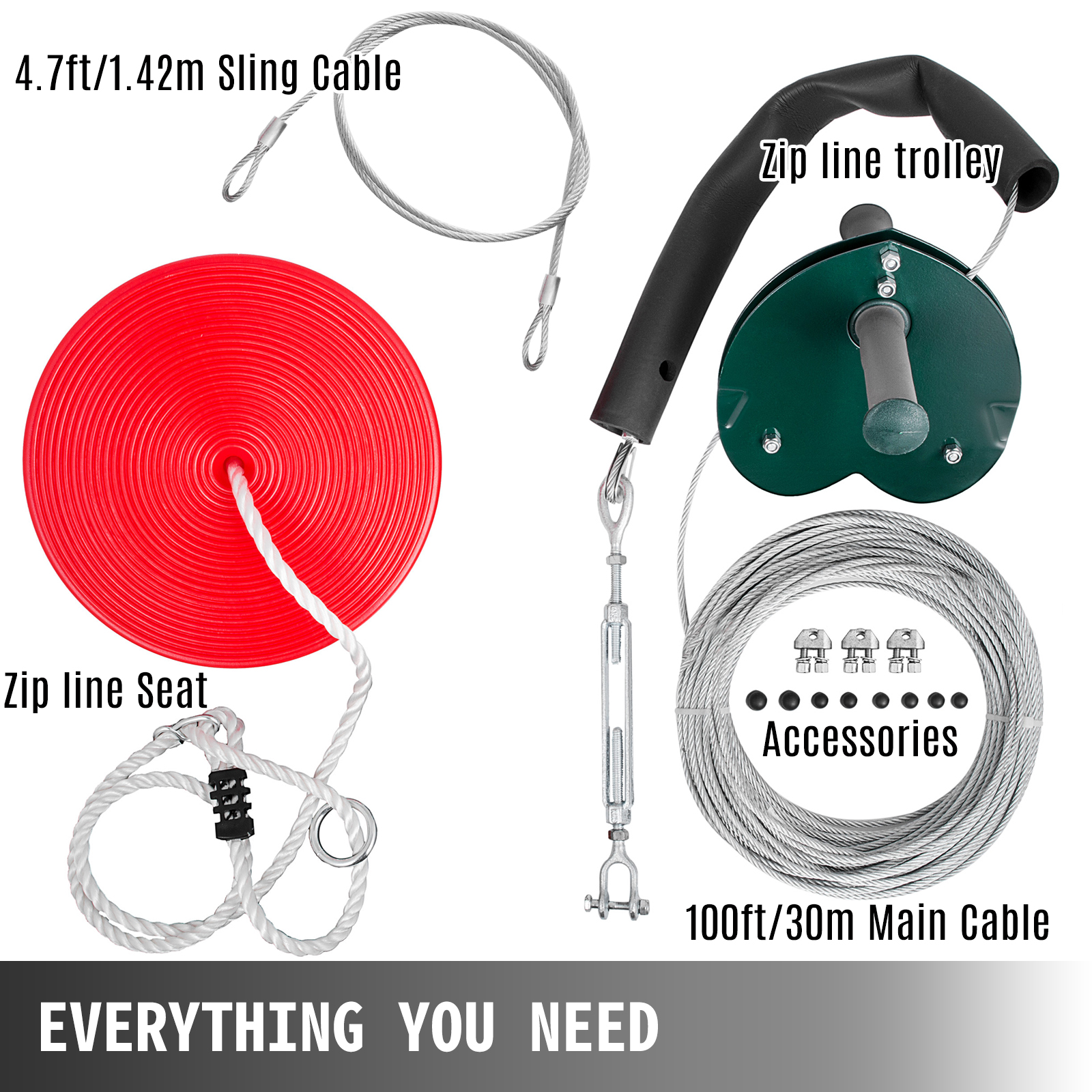 Zipline Kit 100ft Ultimate Zip Line Kit Toys With Seat Trolley ...