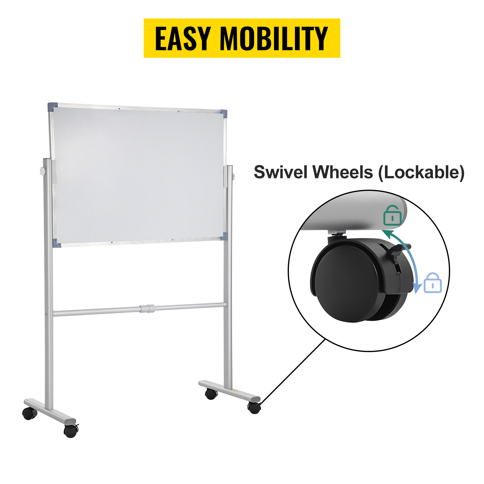 VEVOR Mobile Magnetic Whiteboard, 36 x 24 Inch, Double Sided, 360 ...