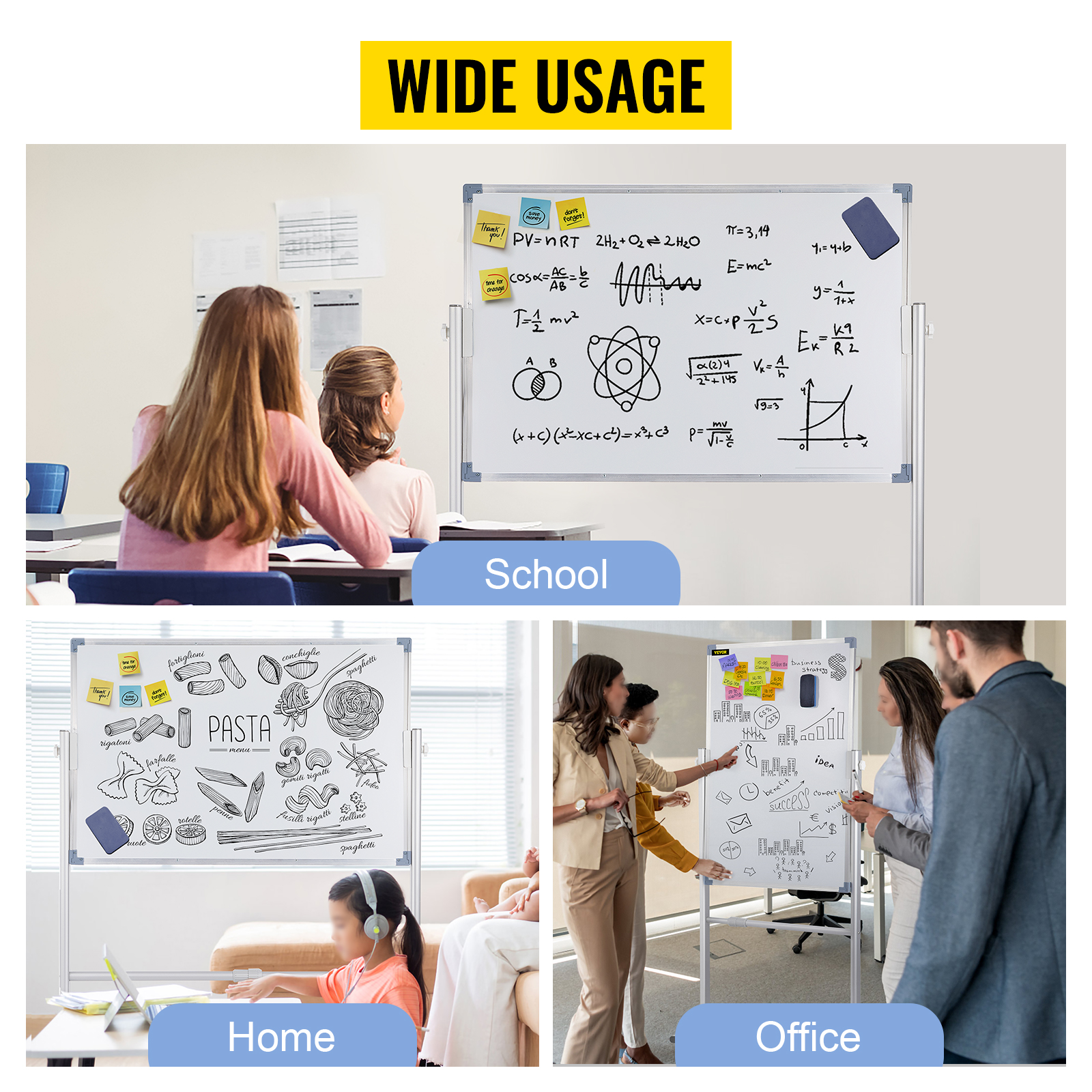 VEVOR Mobile Magnetic Whiteboard, 36 x 24 Inch, Double Sided, 360 ...
