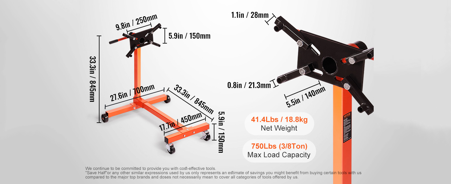 VEVOR Engine Stand, 750 lbs (3/8 Ton) Rotating Engine Motor Stand with ...