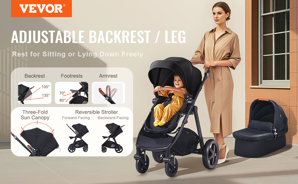 VEVOR Stroller Travel System With Bassinet Playard Baby Combo Set 2-in ...