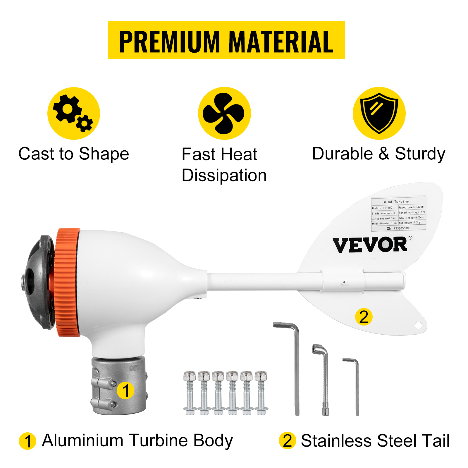 VEVOR Wind Turbine Generator, 12V/AC Wind Turbine Kit, 400W Wind Power ...
