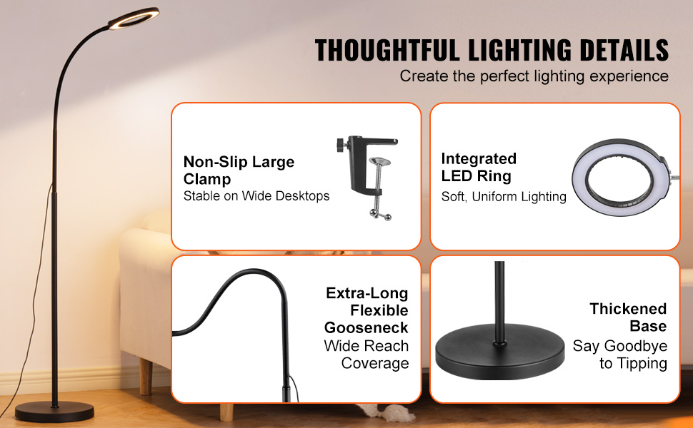 VEVOR 5X Floor Magnifying Glass with Light and Stand Flexible Gooseneck ...