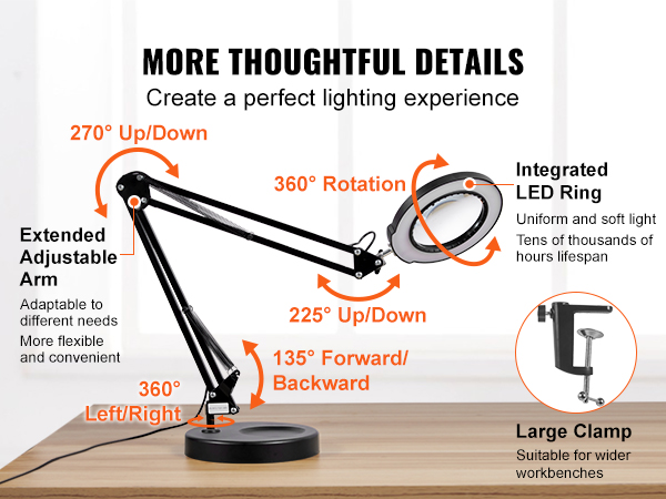VEVOR Magnifying Glass with Light and Stand, 5X Magnifying Lamp, 4.3 ...