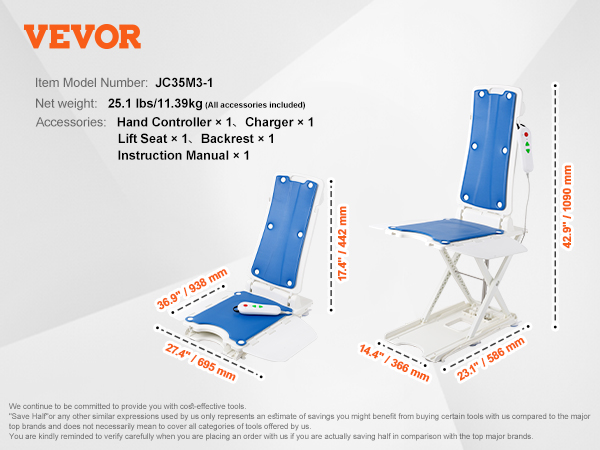 VEVOR Electric Chair Lift, Devices to Lift Elderly off Floor for ...