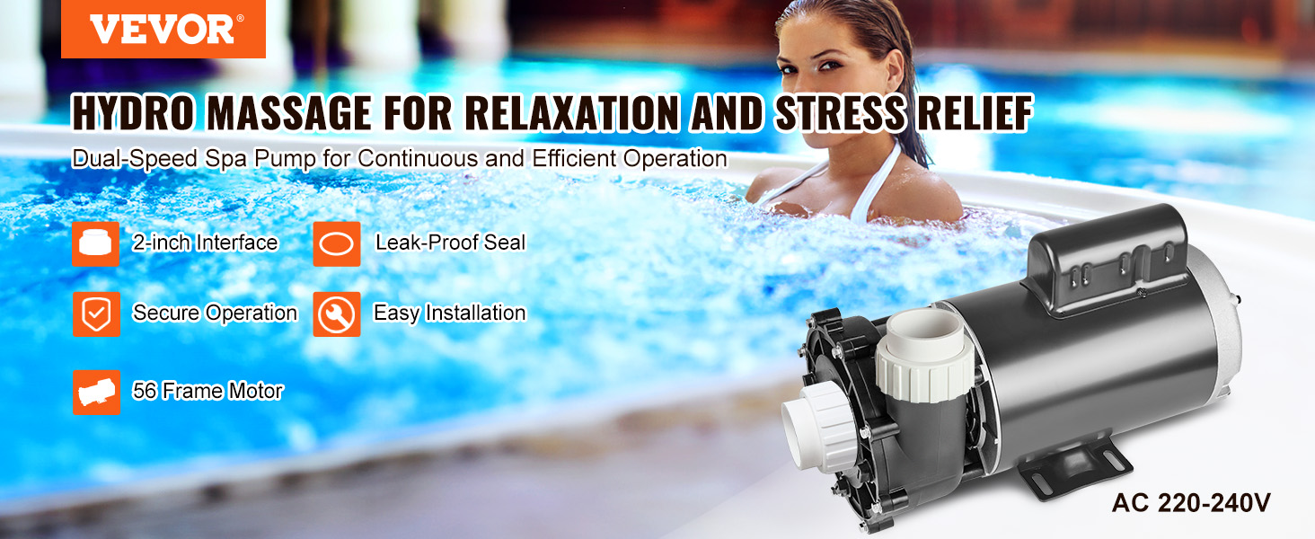 VEVOR 2 Speed SPA Pump, 56-Frame, AC 220-240V Hot Tub SPA Pump, 4HP ...