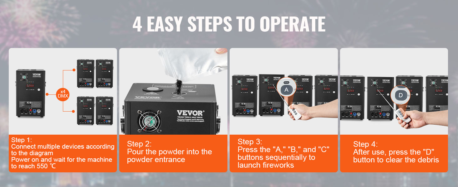 VEVOR Cold Spark Firework Machinex4 700W 6.6-16.4ft Stage DJ Wedding ...