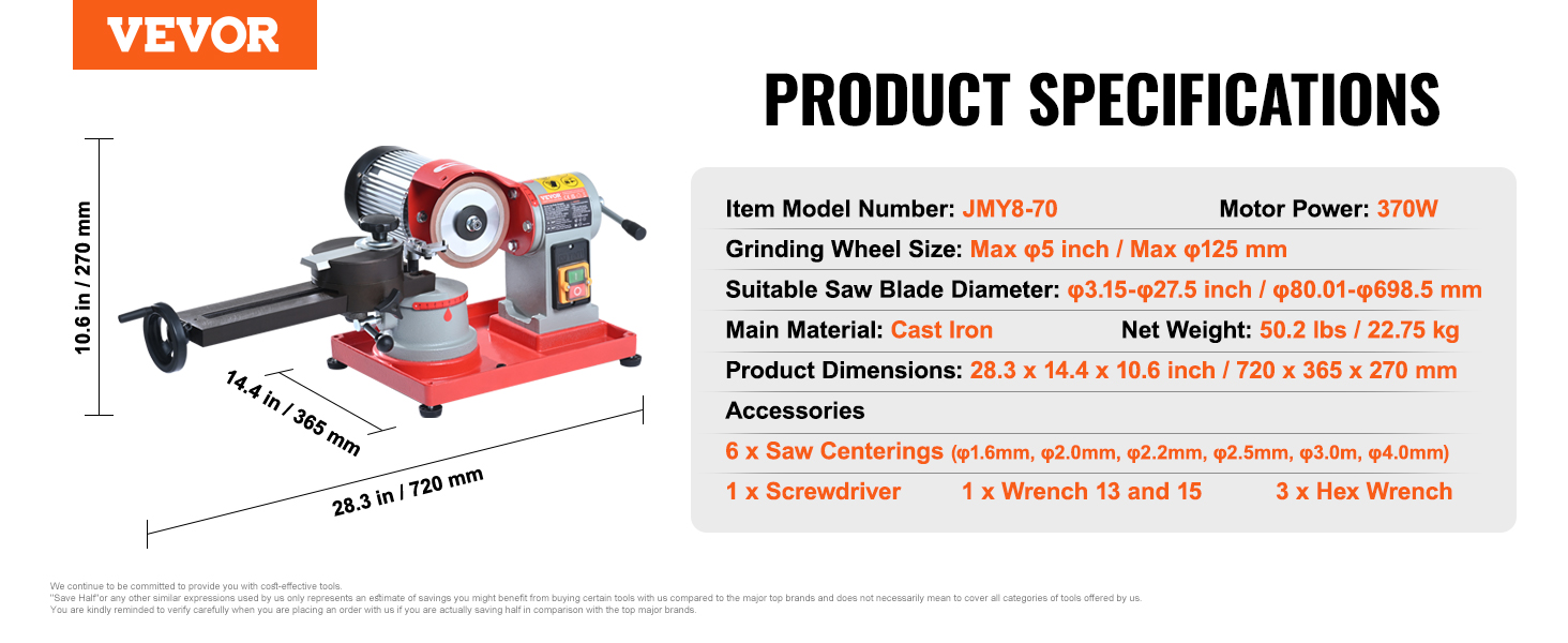 VEVOR Circular Saw Blade Sharpener, 370W 3600RPM Rotary Angle Mill ...