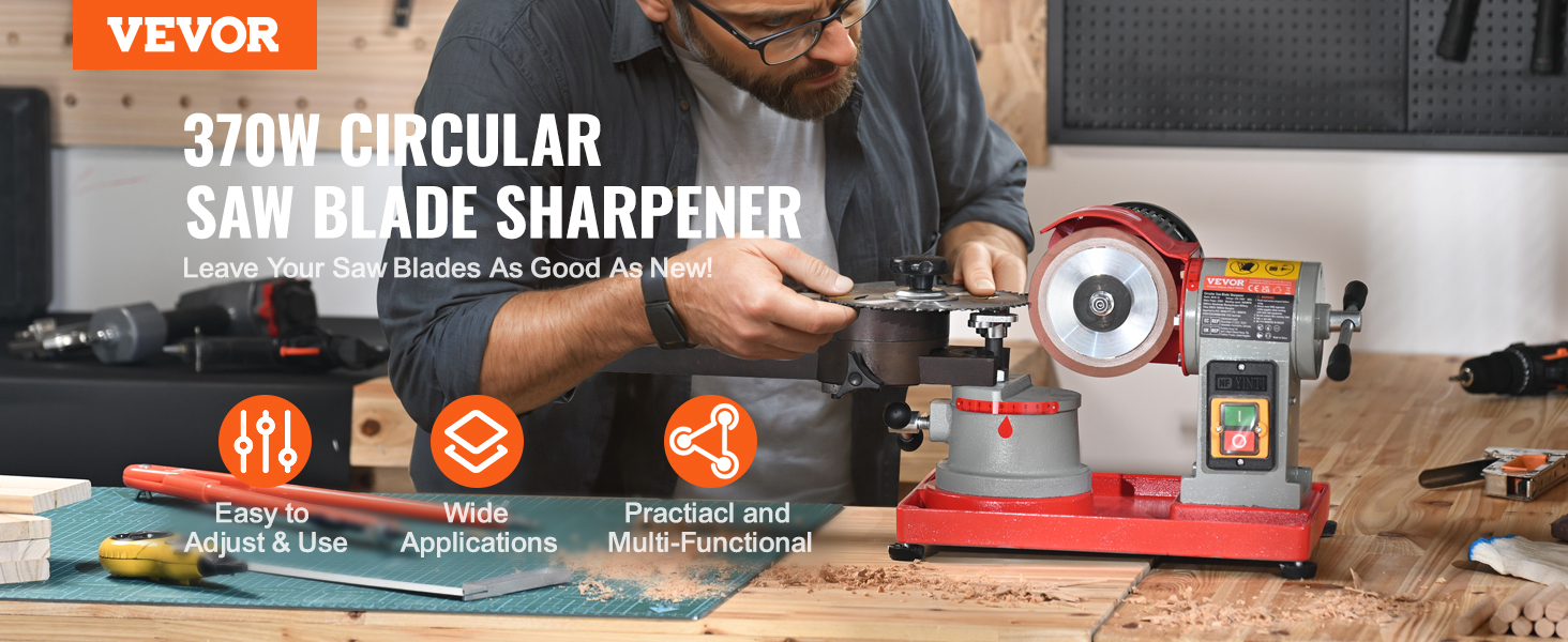 VEVOR Circular Saw Blade Sharpener, 370W 3600RPM Rotary Angle Mill ...