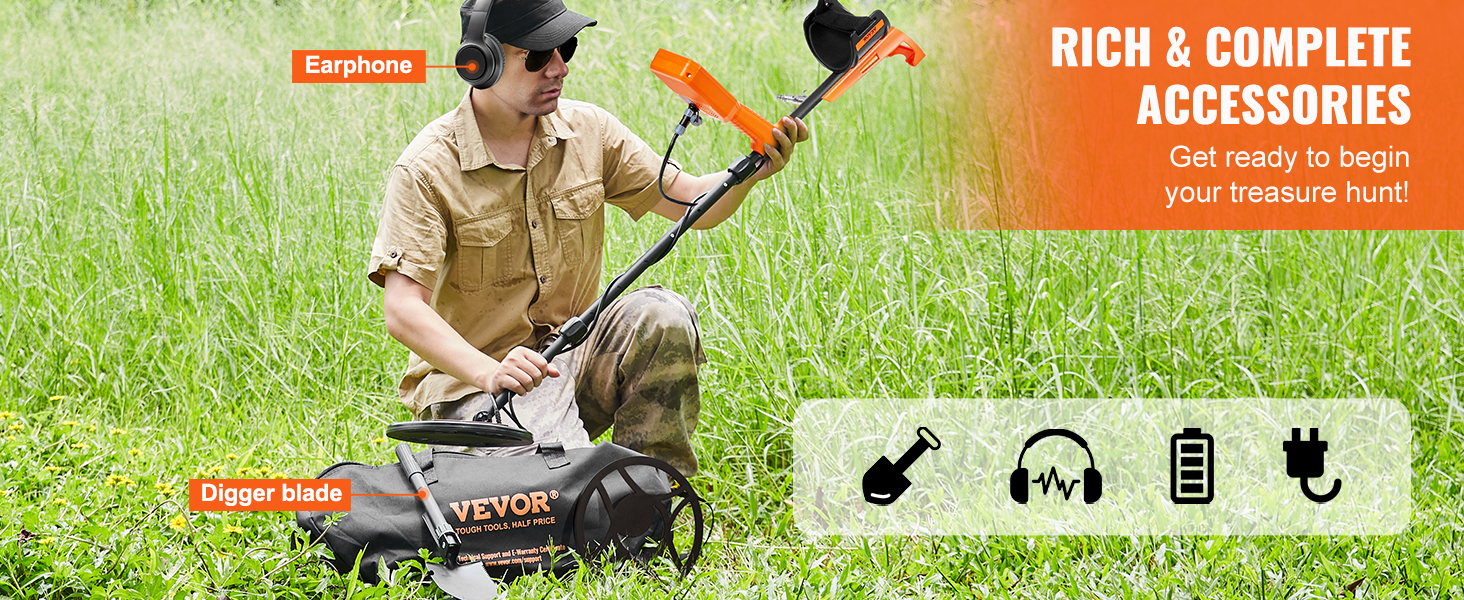 VEVOR Waterproof Metal Detector, 12" Coil, Professional Rechargeable ...